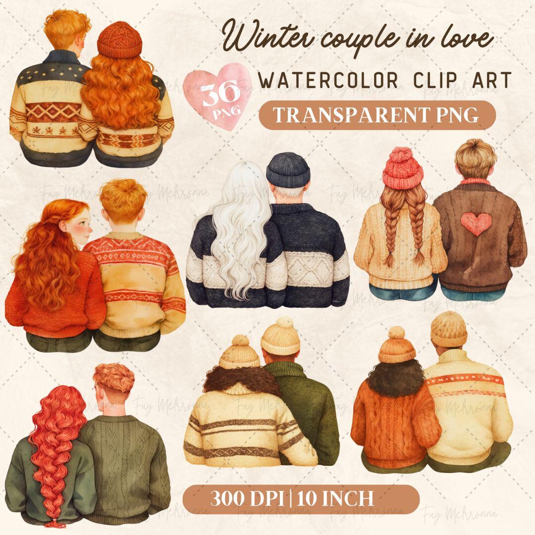 Winter Couple in Love PNG Clip Art Couple Clip Art Couple Watercolor ...