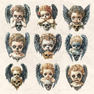 Dark Haunted Cherub Halloween Vintage PNG Clip Art, Cupid Clip Art ...