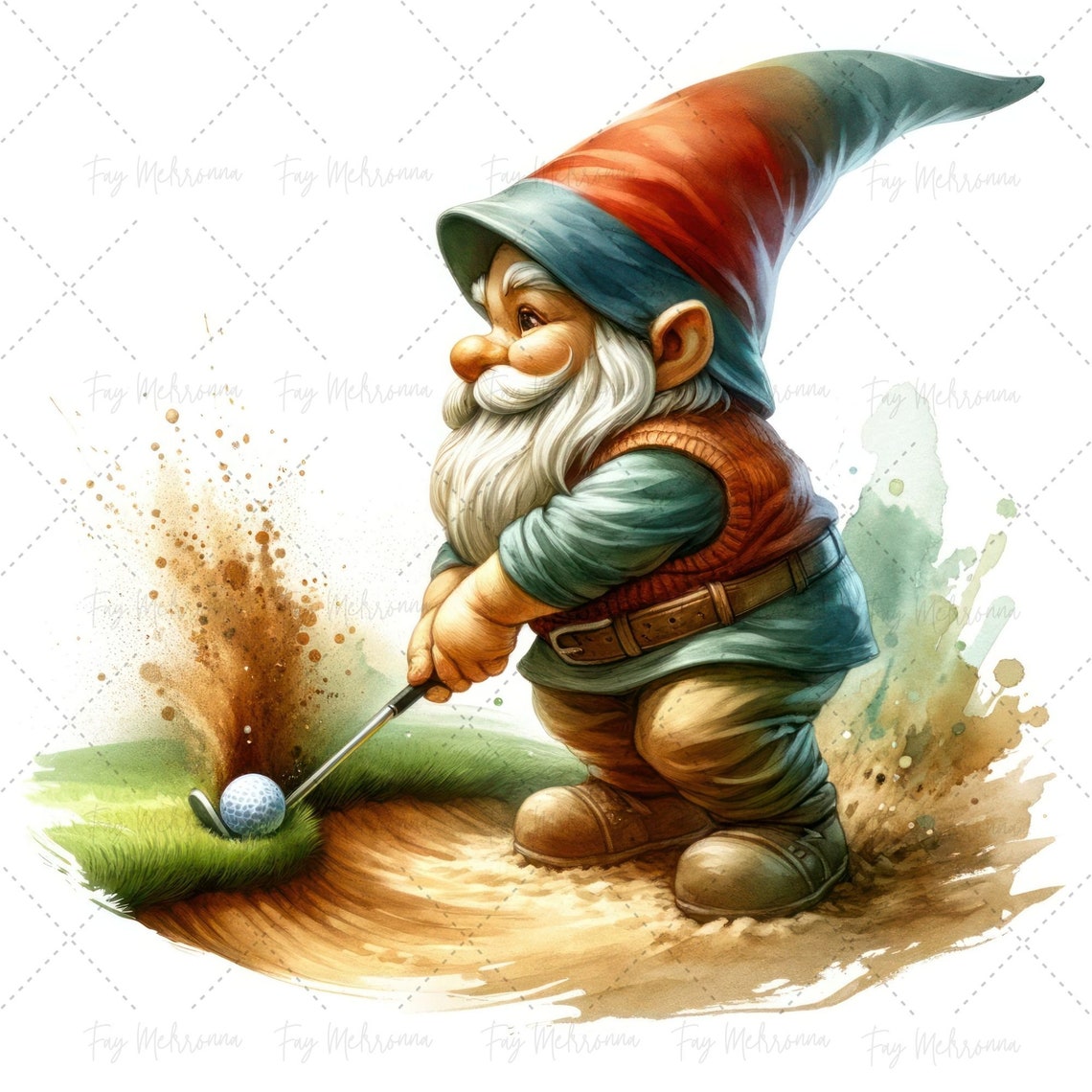 Golf Gnome JPG, Golf Gnome Watercolor Clipart, Sports Gnome, Golf JPG ...