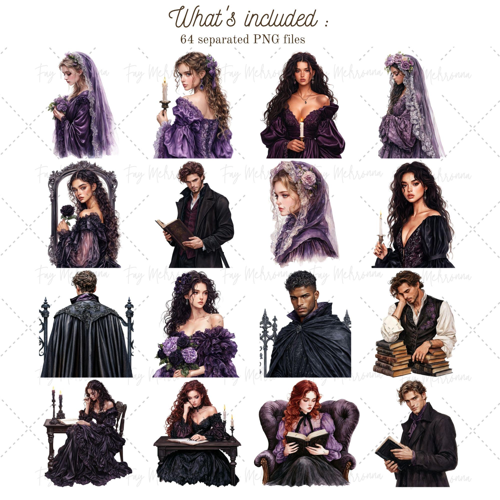 Watercolor Dark Poet Clipart Bundle, Gothic Writer PNG, Vintage Planner ...