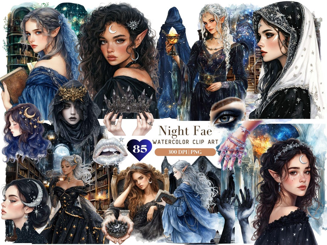 Watercolor Night Fae Darkness Clipart, Gothic Fae, Fantasy Fairy ...
