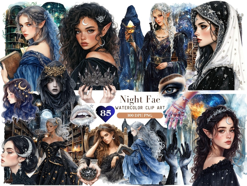 Watercolor Night Fae Darkness Clipart, Gothic Fae, Fantasy Fairy ...