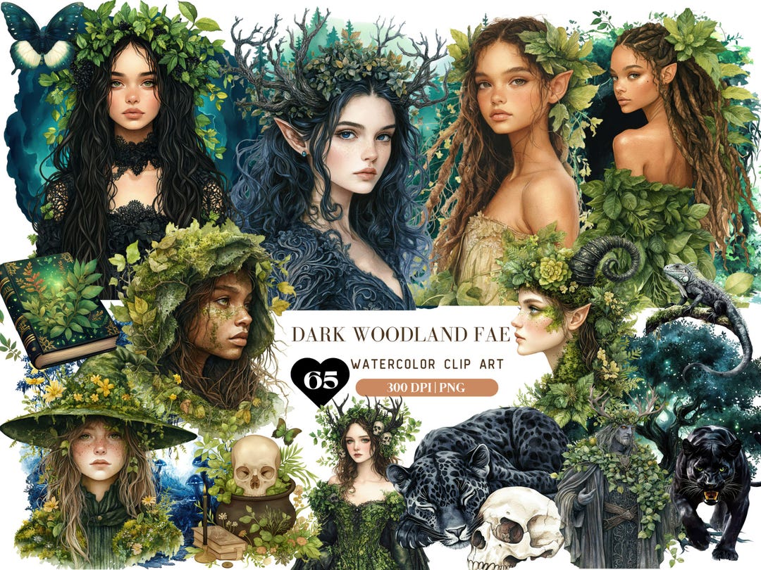Watercolor Dark Woodland Fae Clipart, Gothic Fairy PNG, Forest Spirit ...