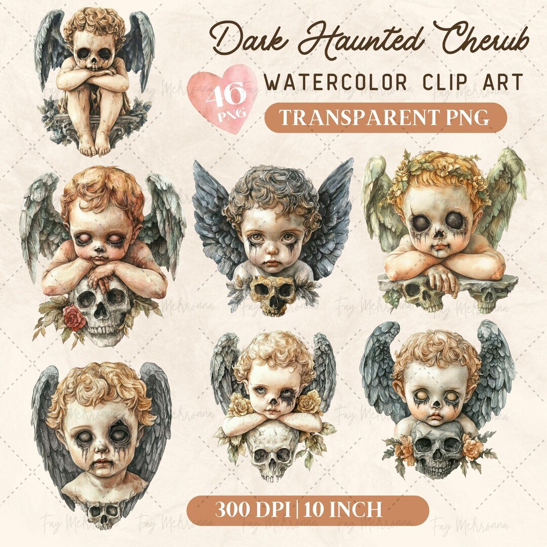Dark Haunted Cherub Halloween Vintage PNG Clip Art, Cupid Clip Art ...