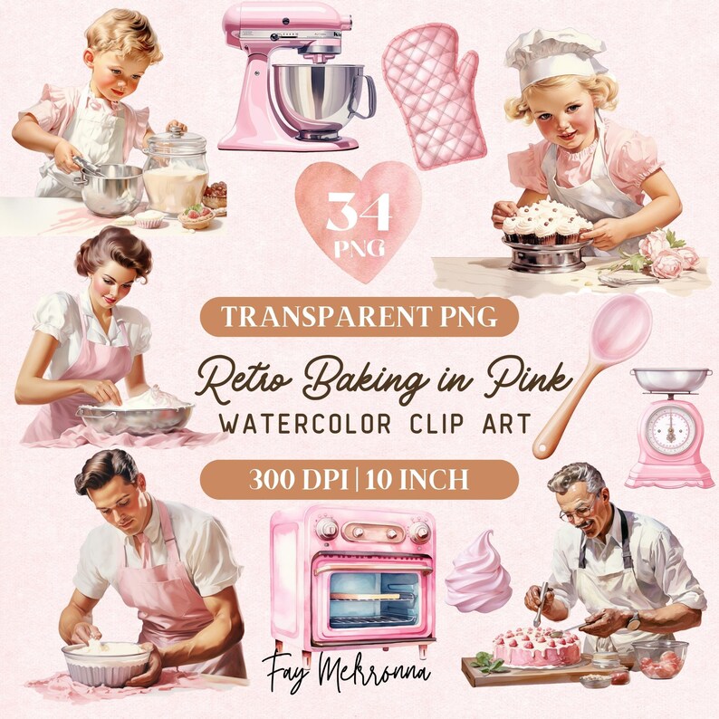 34 Retro Baking in Pink PNG, Bakery Clipart, Retro Clipart, Food ...