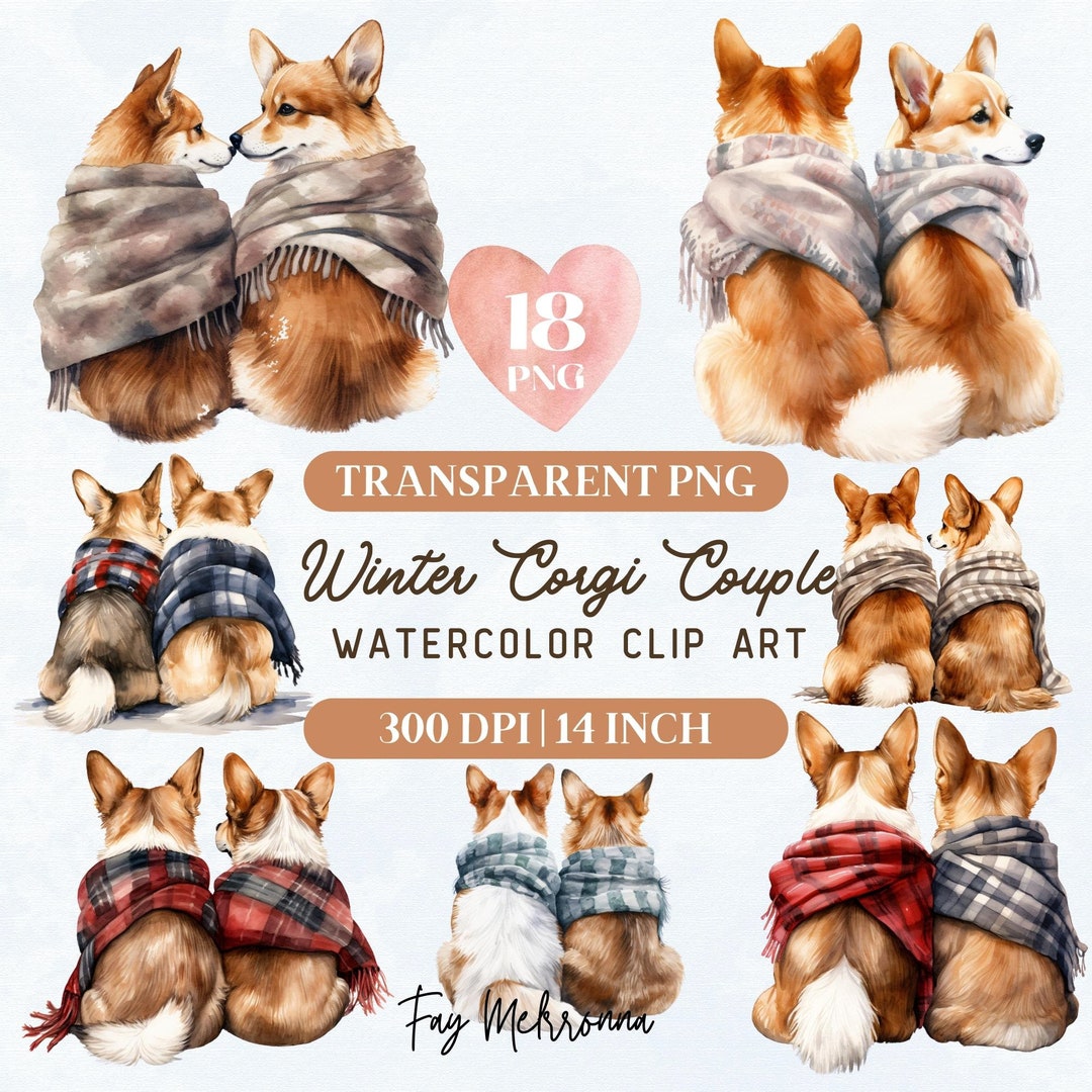 13 Winter Corgi Couple PNG Corgi Clipart Christmas Clipart Dog Clipart ...