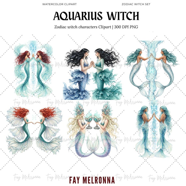 Pisces Witch Clipart, Gothic Zodiac PNG Bundle, Dark Fantasy, Ethereal ...