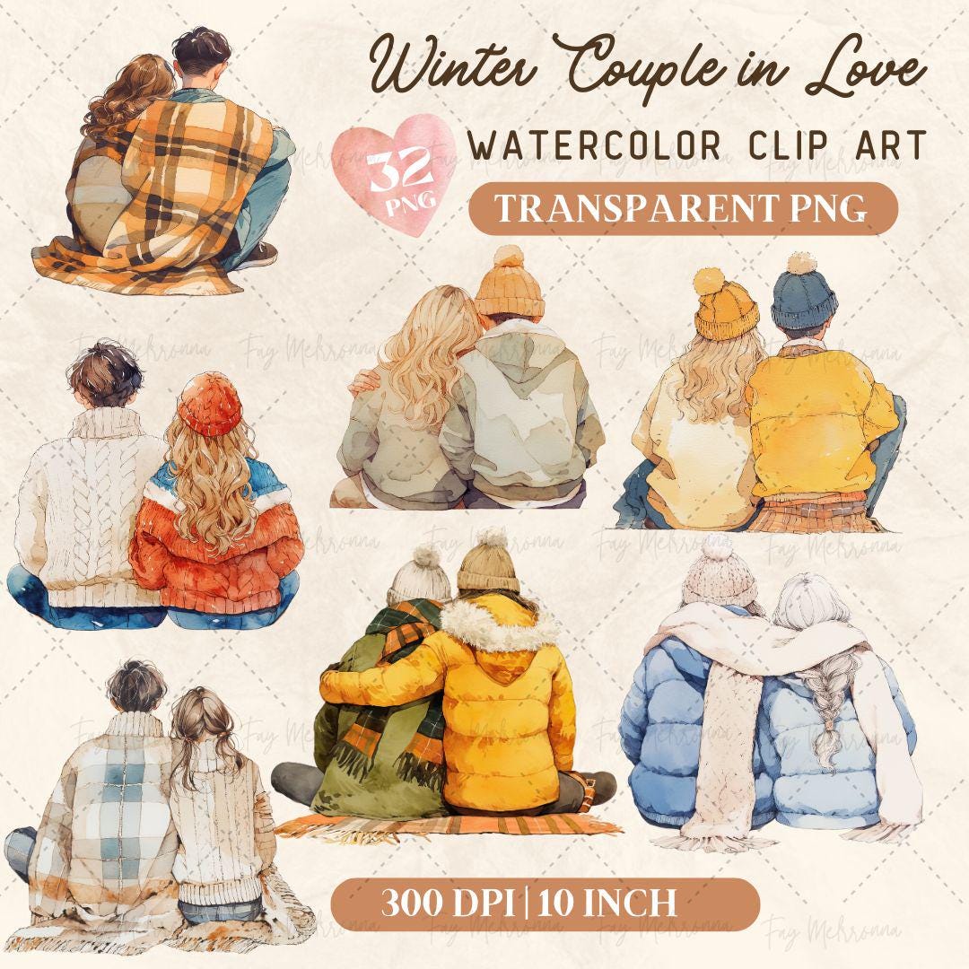 Winter Couple in Love PNG Clip Art Couple Clip Art Couple Watercolor ...