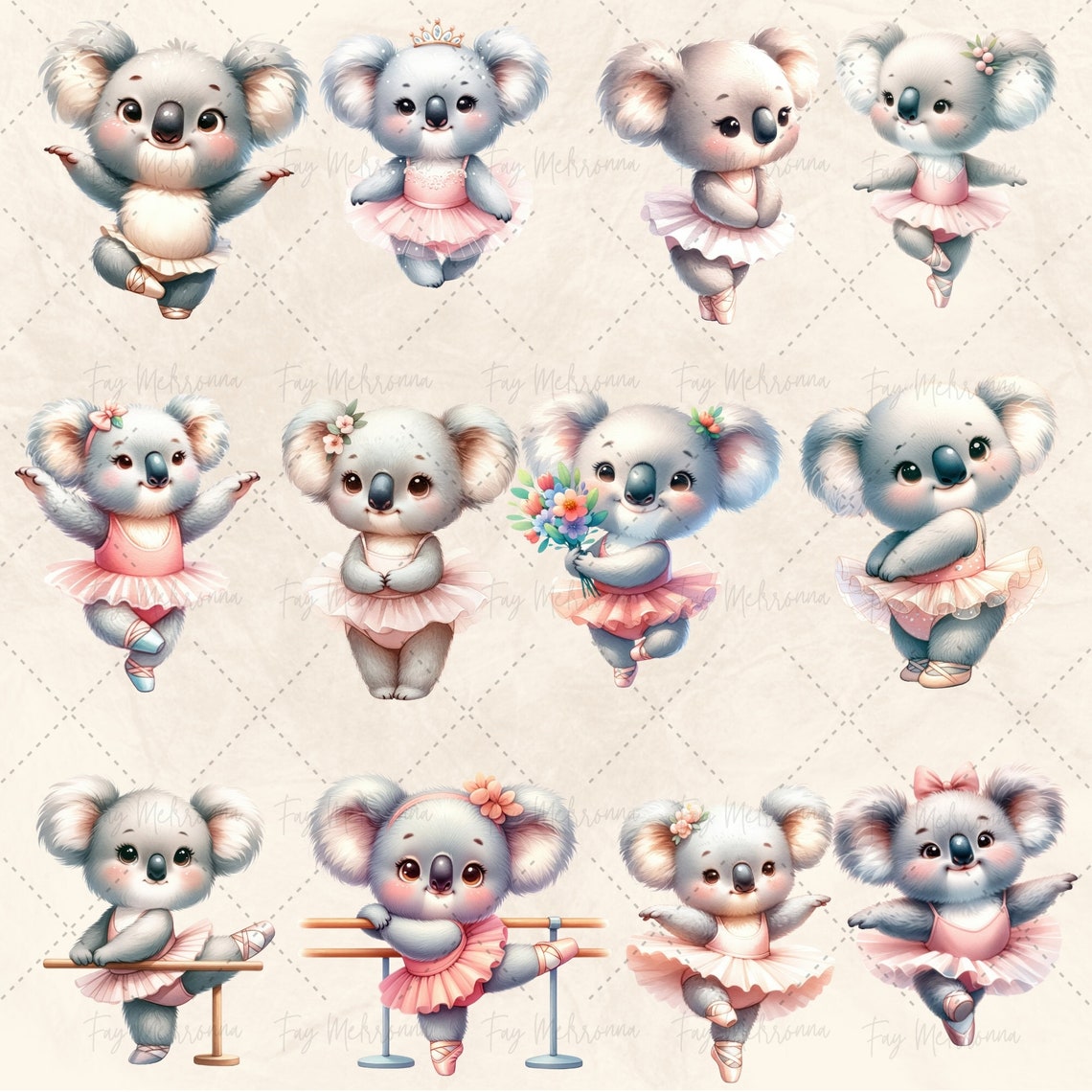 Watercolor Ballerina Koala PNG Bundle, Digital Crafts Designs ...