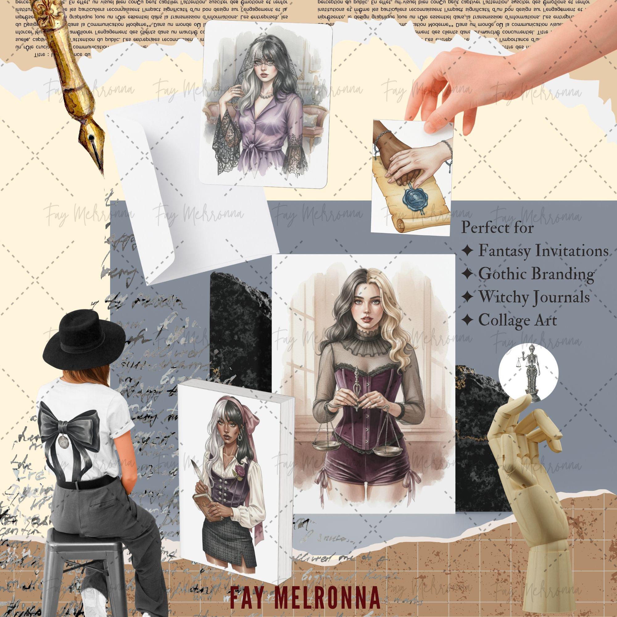 Libra Witch Clipart | Gothic Zodiac PNG Bundle | Dark Coquette Graphic ...