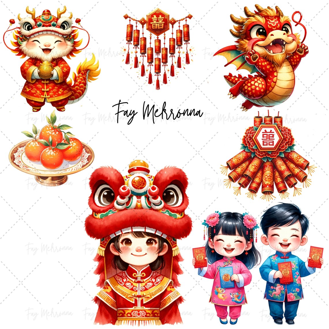 26 Chinese New Year PNG Clip Art,new Year Clip Art,dragon Watercolor ...