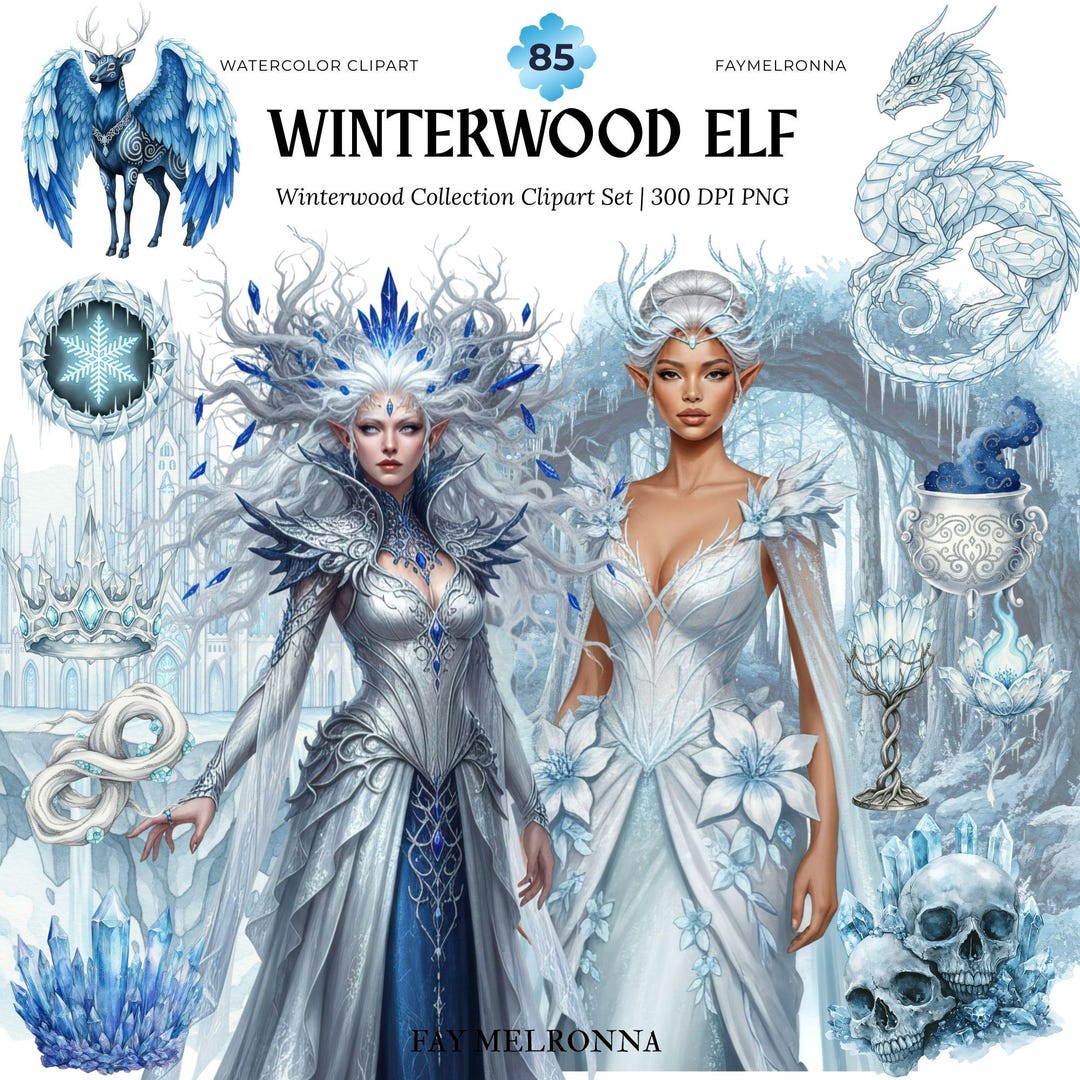 Winterwood Elf Clipart | Dark Fantasy Elven | Icy Crystal Graphic | Ice ...
