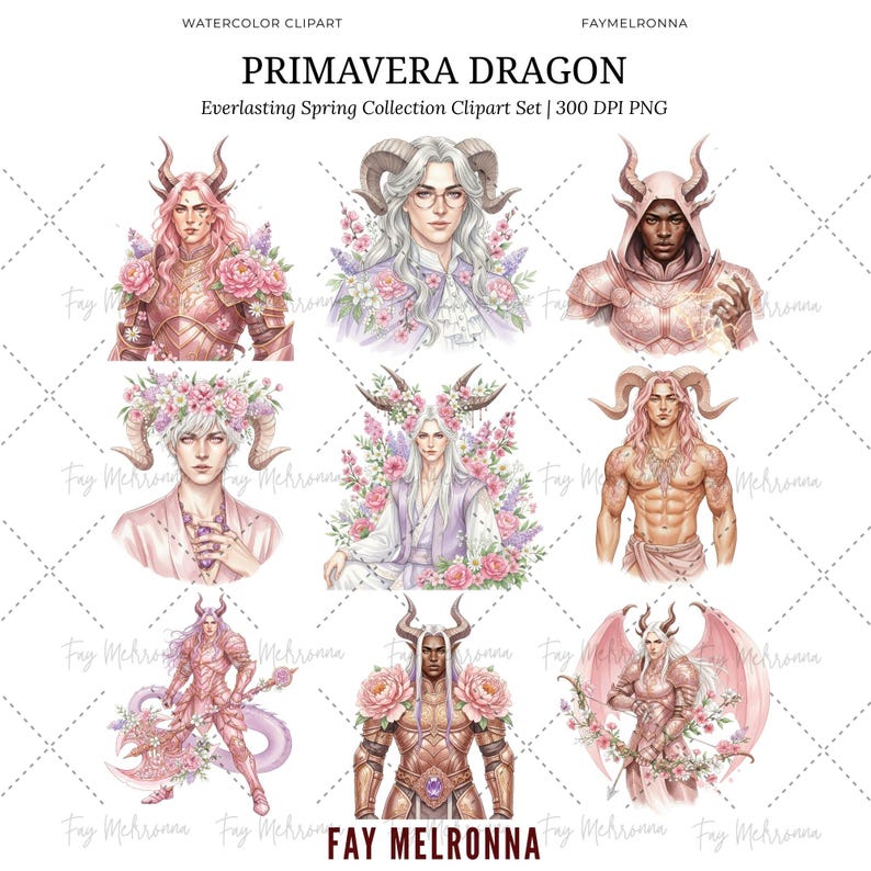 Primavera Dragon Watercolor Clipart Bundle, Spring Dragon, Romantic ...