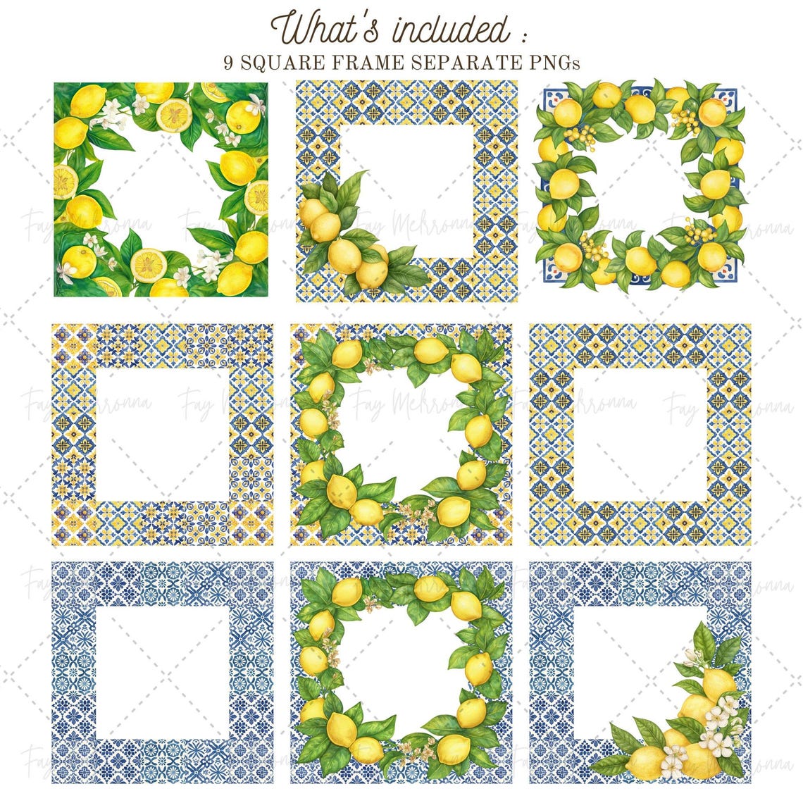 Watercolor Mediterranean Frame Border Clipart, Card Lemon Tile, Sicily ...