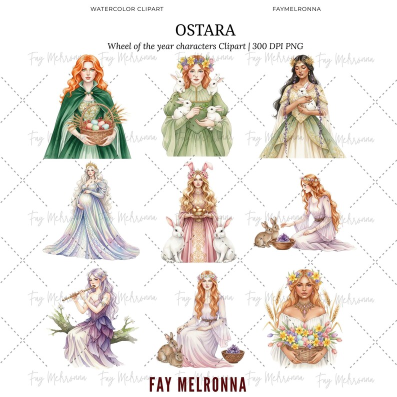 Ostara Spring Equinox Watercolor Clipart, Gothic Witch Clipart, Goddess ...