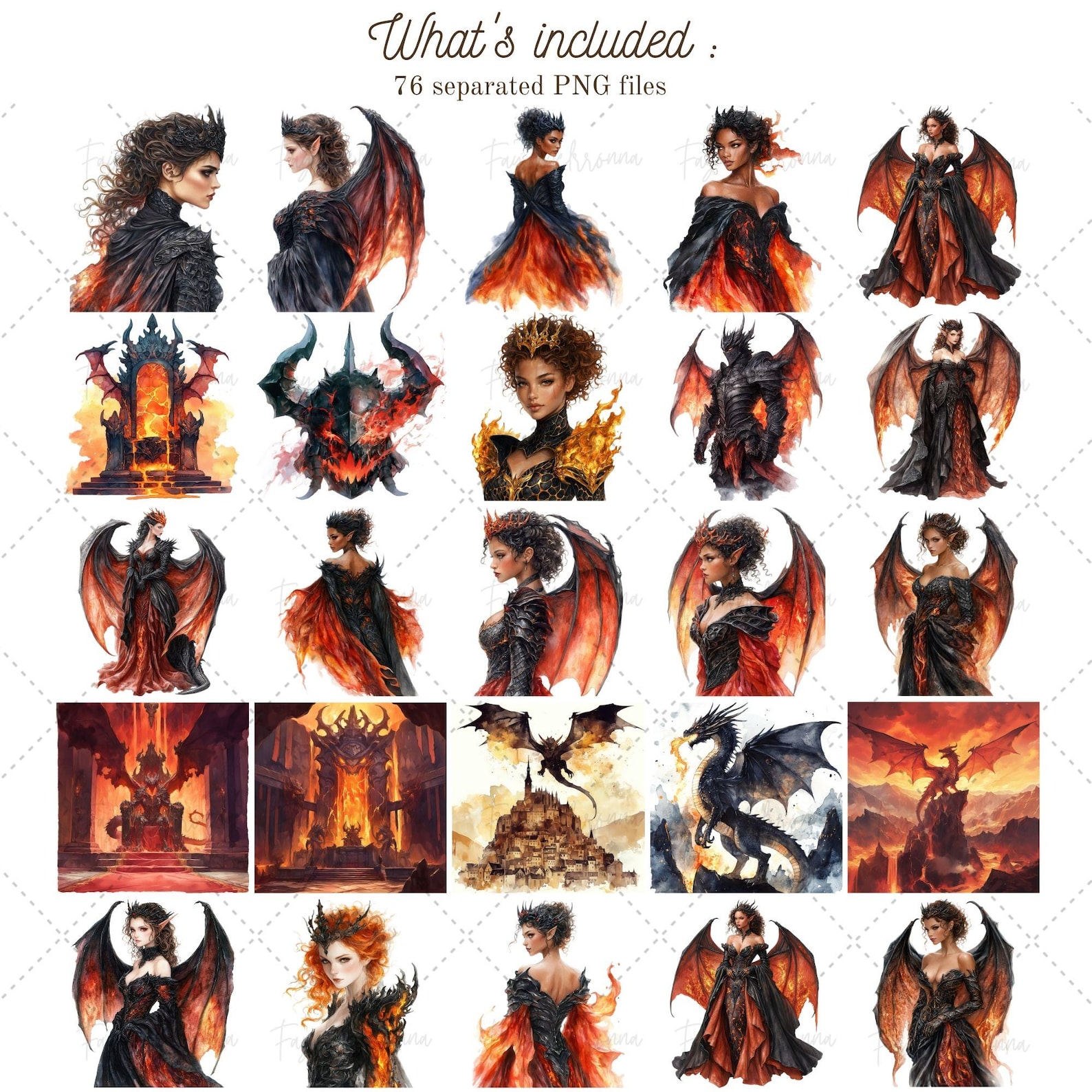 Watercolor Flame Dragonkin Clipart, Gothic Dragoncore, Fire Crimson ...