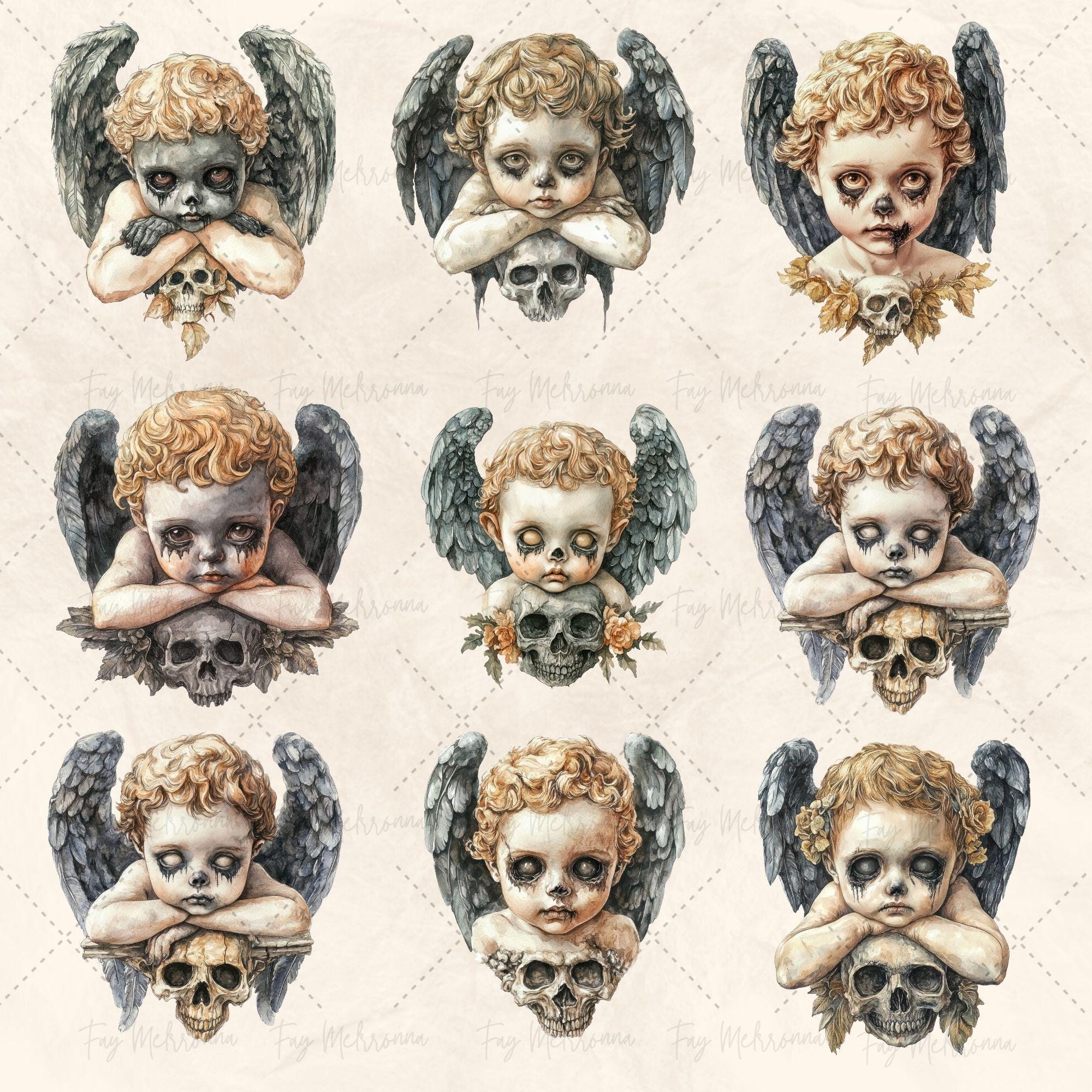 Dark Haunted Cherub Halloween Vintage PNG Clip Art, Cupid Clip Art ...
