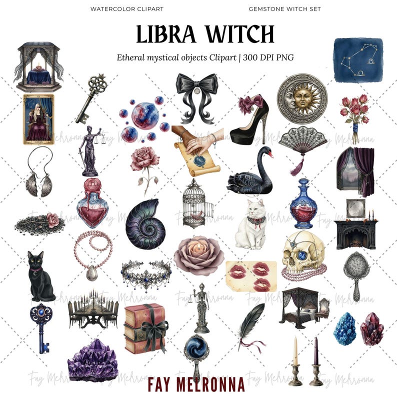 Libra Witch Clipart | Gothic Zodiac PNG Bundle | Dark Coquette Graphic ...