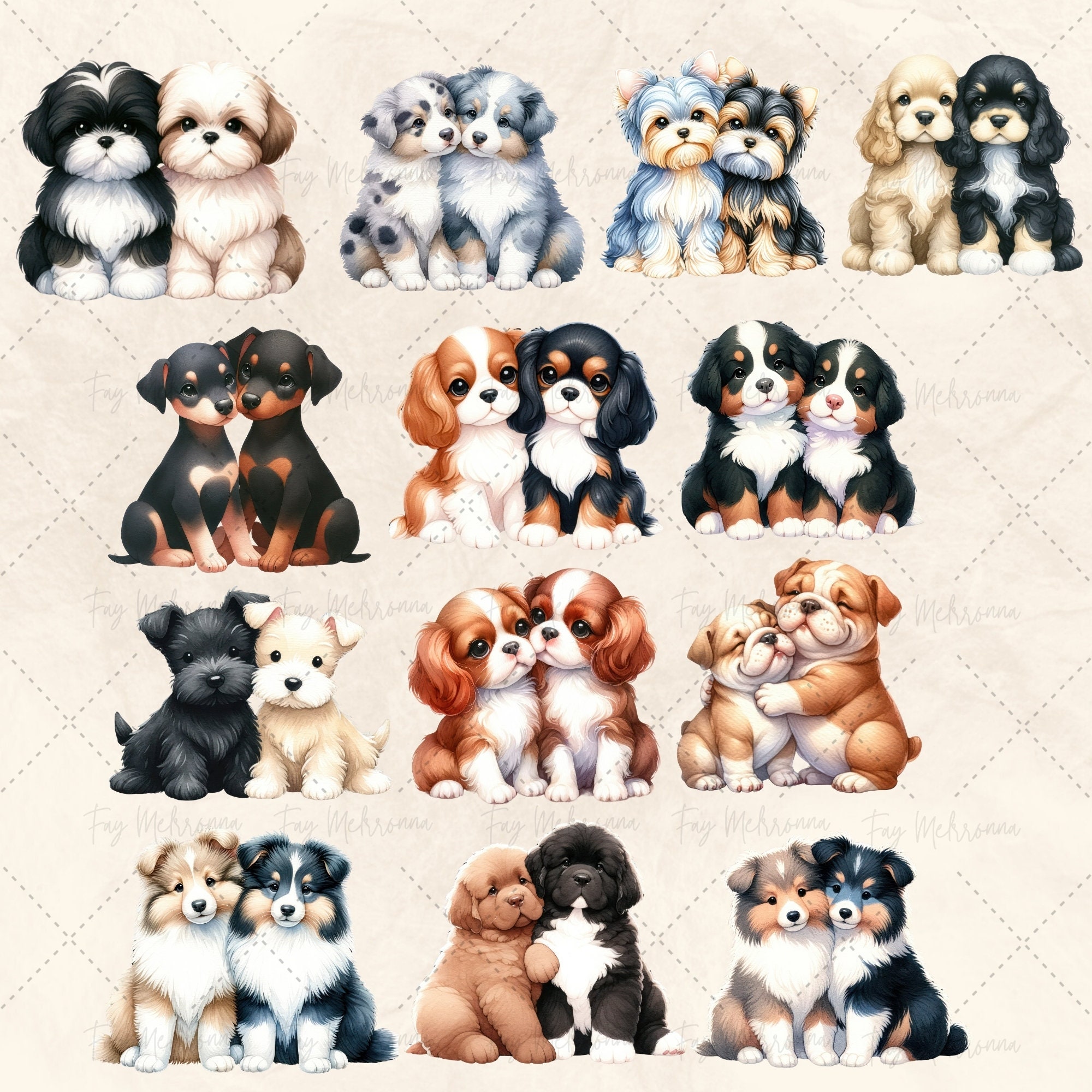 Puppy Doggy Couple in Love PNG Clipart, Couple Clip Art, Couple ...