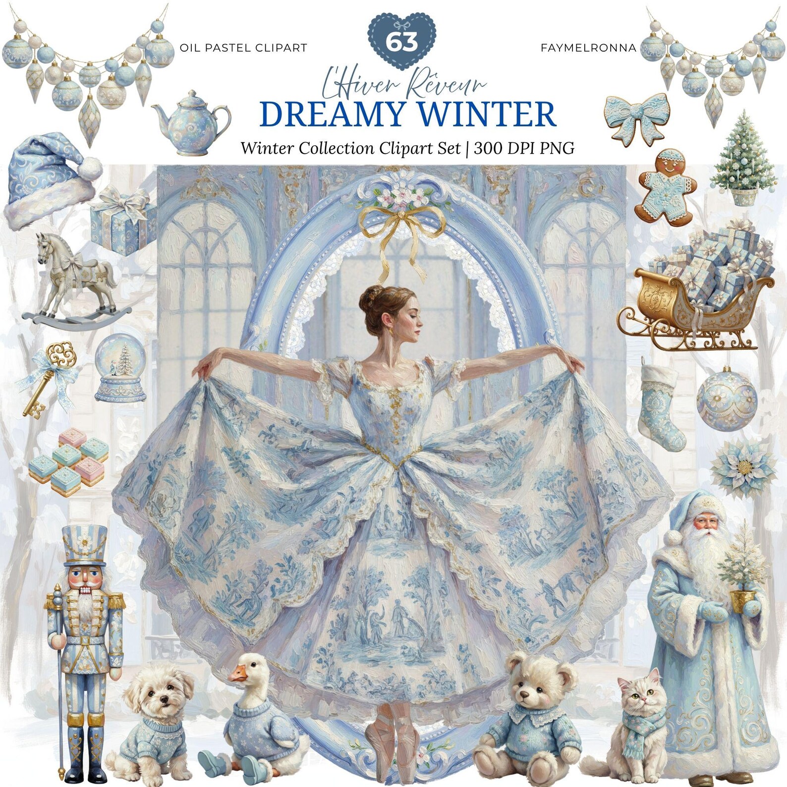 Dreamy Winter Clipart Set PNG Bundle ,elegant Rococo Winter Graphics ...