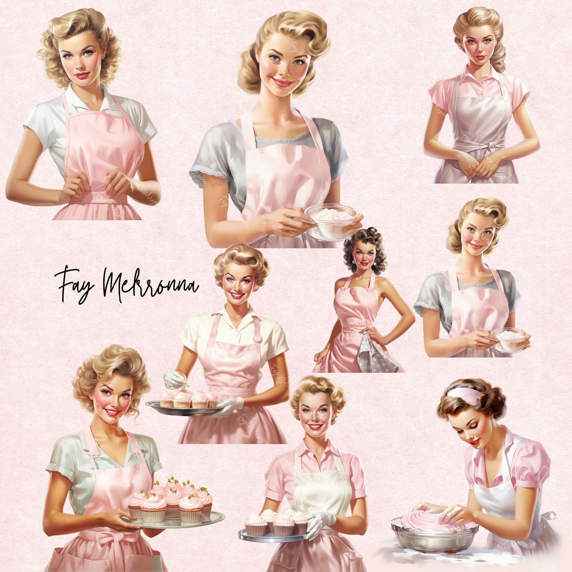 26 Retro Baking in Pink PNG, Bakery Clipart, Retro Clipart, Housewife ...