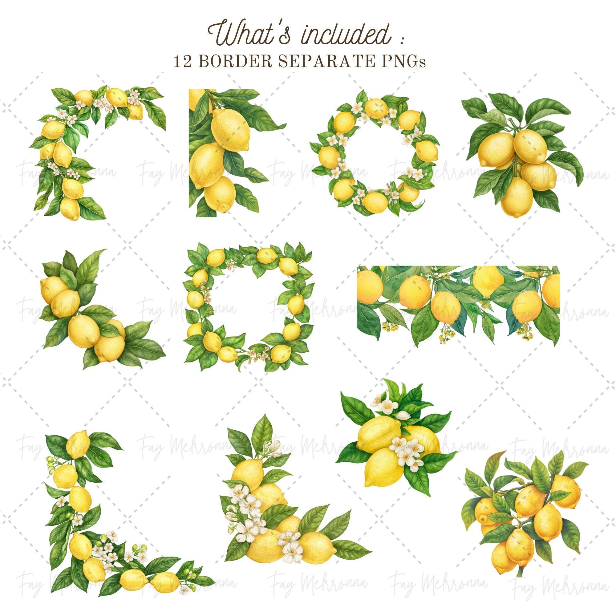 Watercolor Mediterranean Frame Border Clipart, Card Lemon Tile, Sicily ...