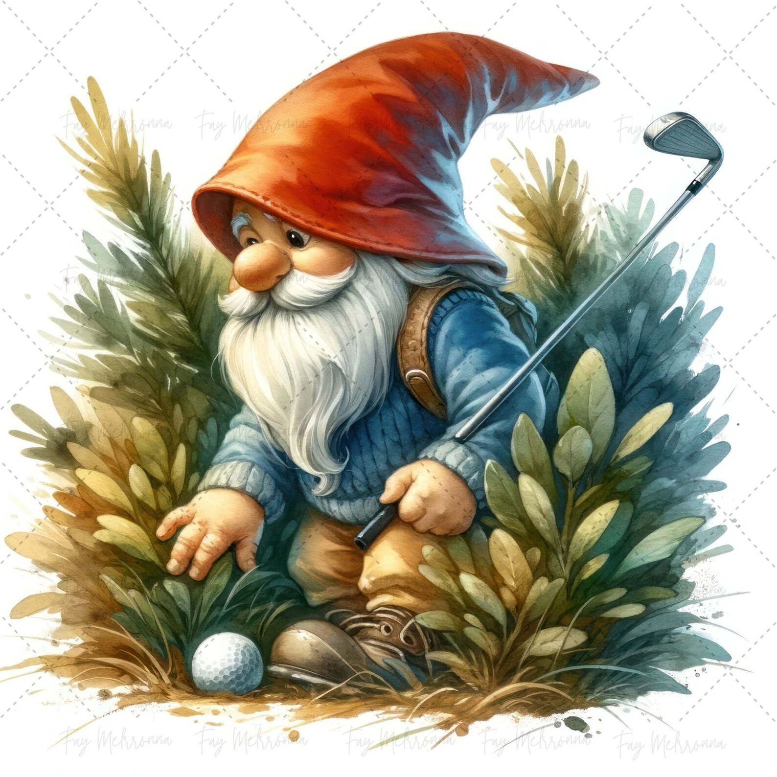 Golf Gnome JPG, Golf Gnome Watercolor Clipart, Sports Gnome, Golf JPG ...