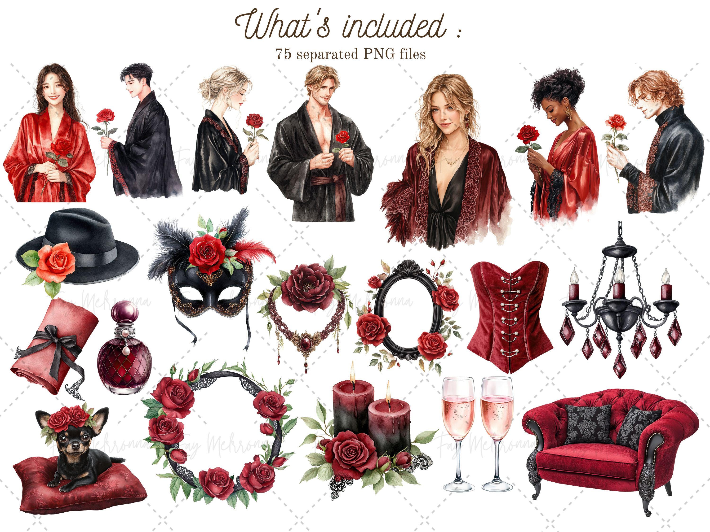 Watercolor Velvet Roses Love Unveiled Valentines Day Clipart Bundle ...