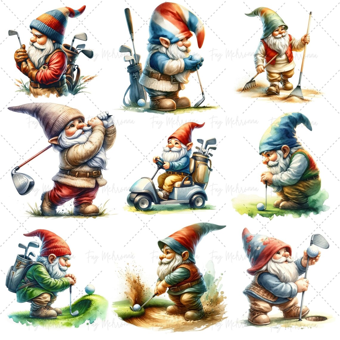 Golf Gnome JPG, Golf Gnome Watercolor Clipart, Sports Gnome, Golf JPG ...