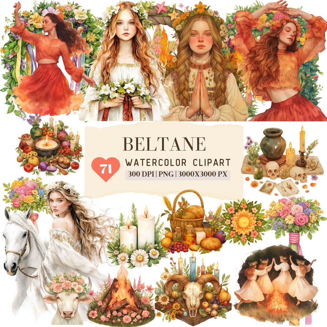 Watercolor Beltane Spiritual Clipart, Pagan Witch Clipart, Goddess ...