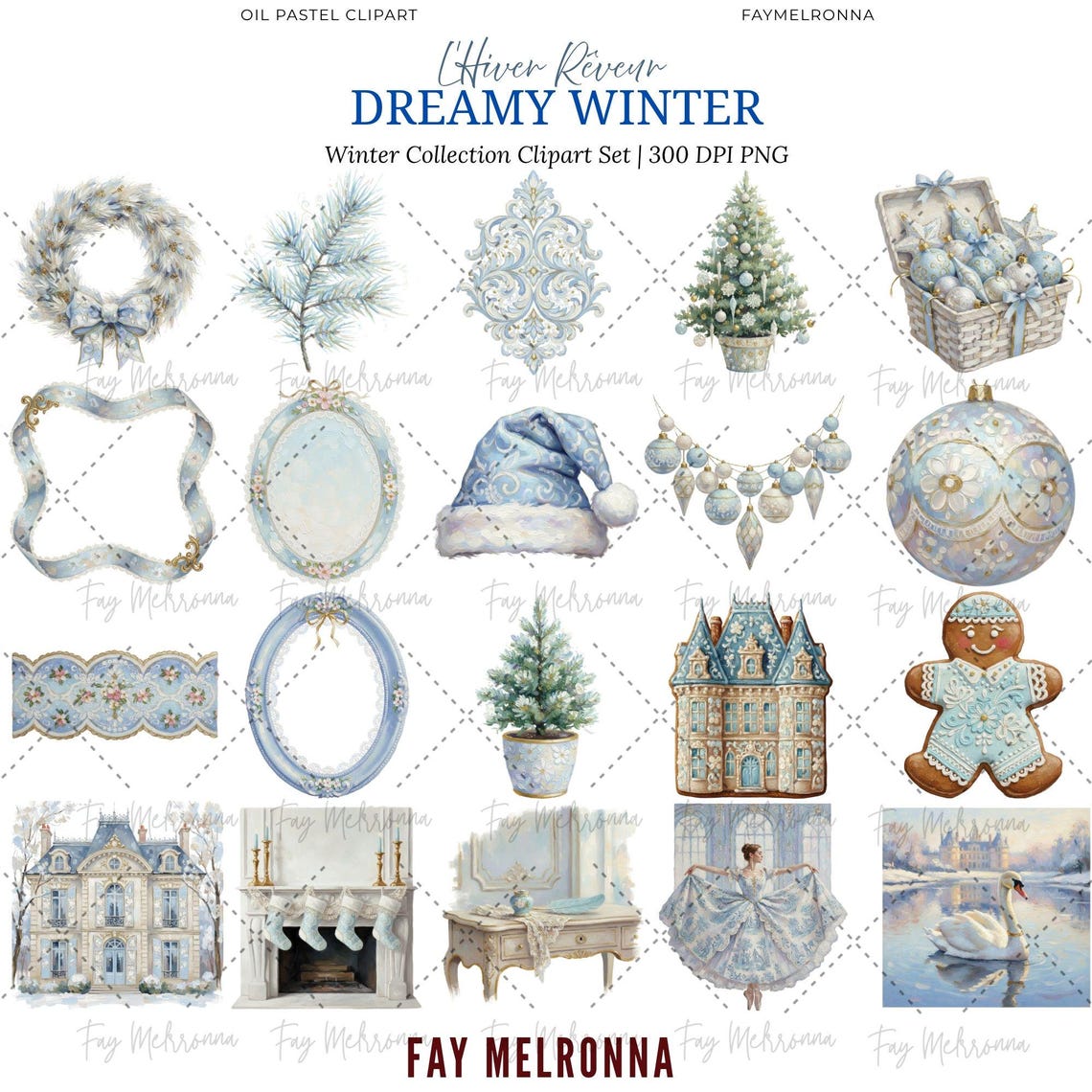 Dreamy Winter Clipart Set PNG Bundle ,elegant Rococo Winter Graphics ...