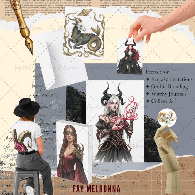 Capricorn Witch Clipart | Gothic Zodiac PNG Bundle | Dark Fantasy ...