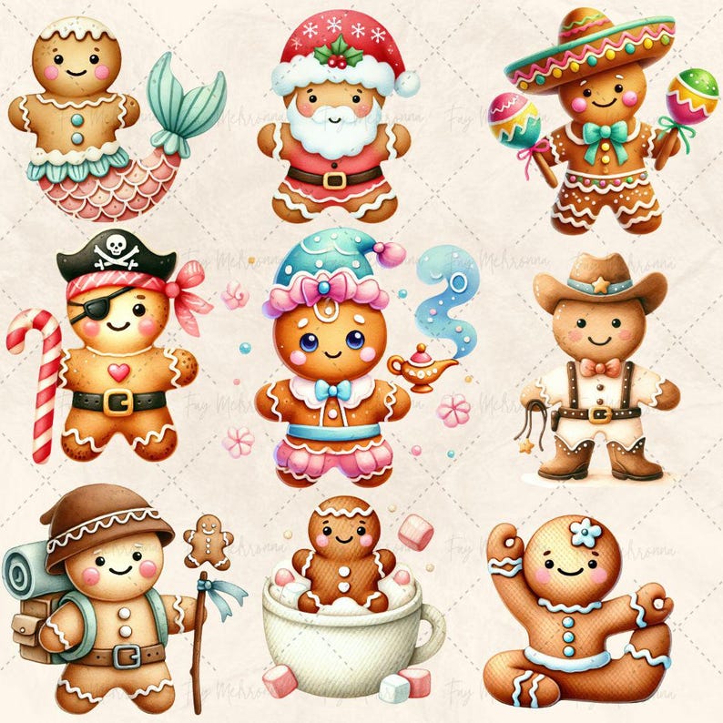 24 Quirky Gingerbread Christmas PNG | Gingerbread Clipart | Christmas ...