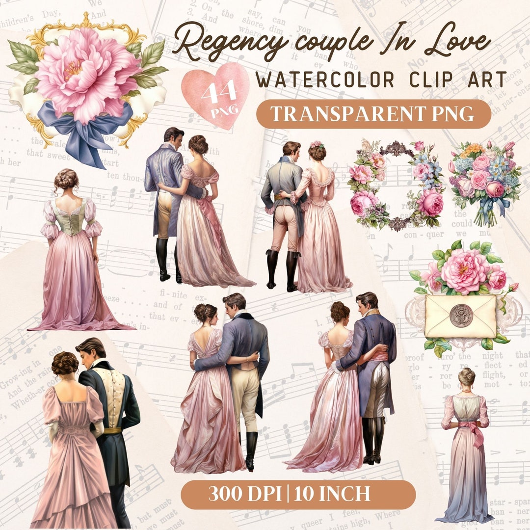 Regency Couple in Love PNG Clip Art, Couple Clip Art, Couple Watercolor ...