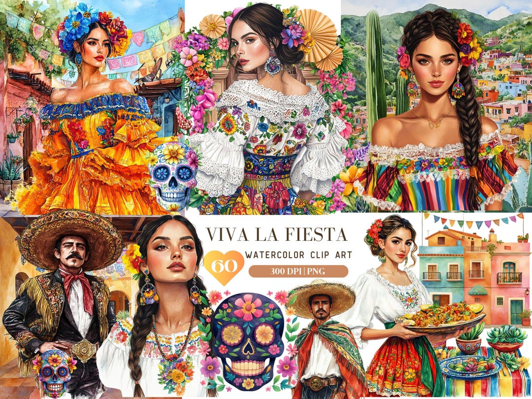 Watercolor Viva La Fiesta Clipart Bundle, Cinco De Mayo, Mexico Clip ...