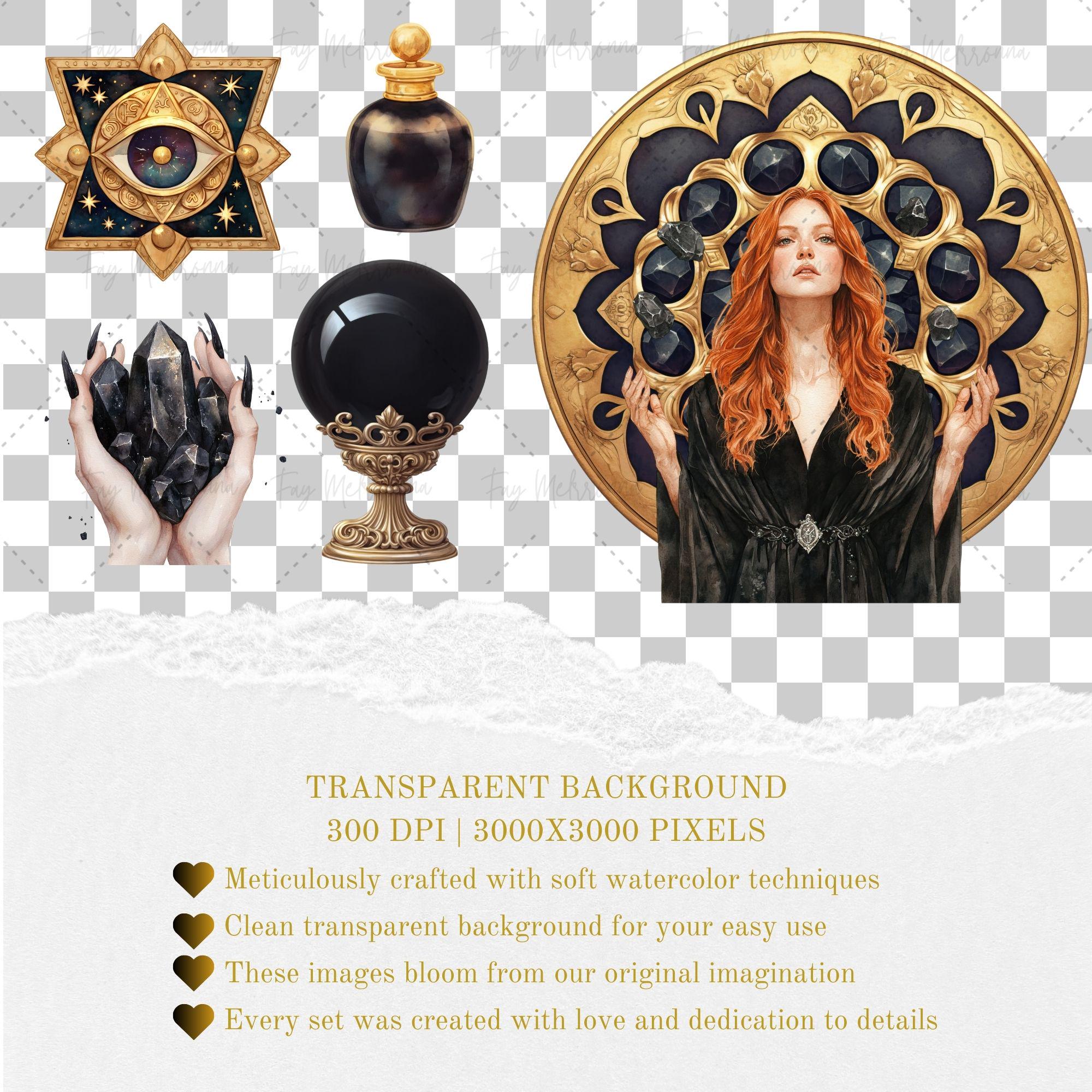 Obsidian Witch Clipart: Watercolor Gothic Queen Graphics (digital ...