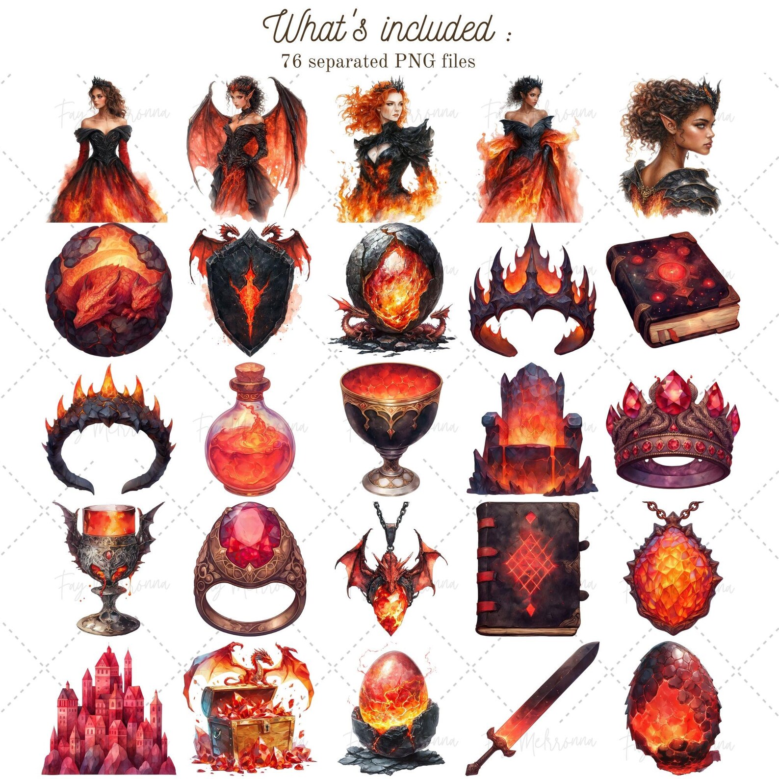 Watercolor Flame Dragonkin Clipart, Gothic Dragoncore, Fire Crimson ...