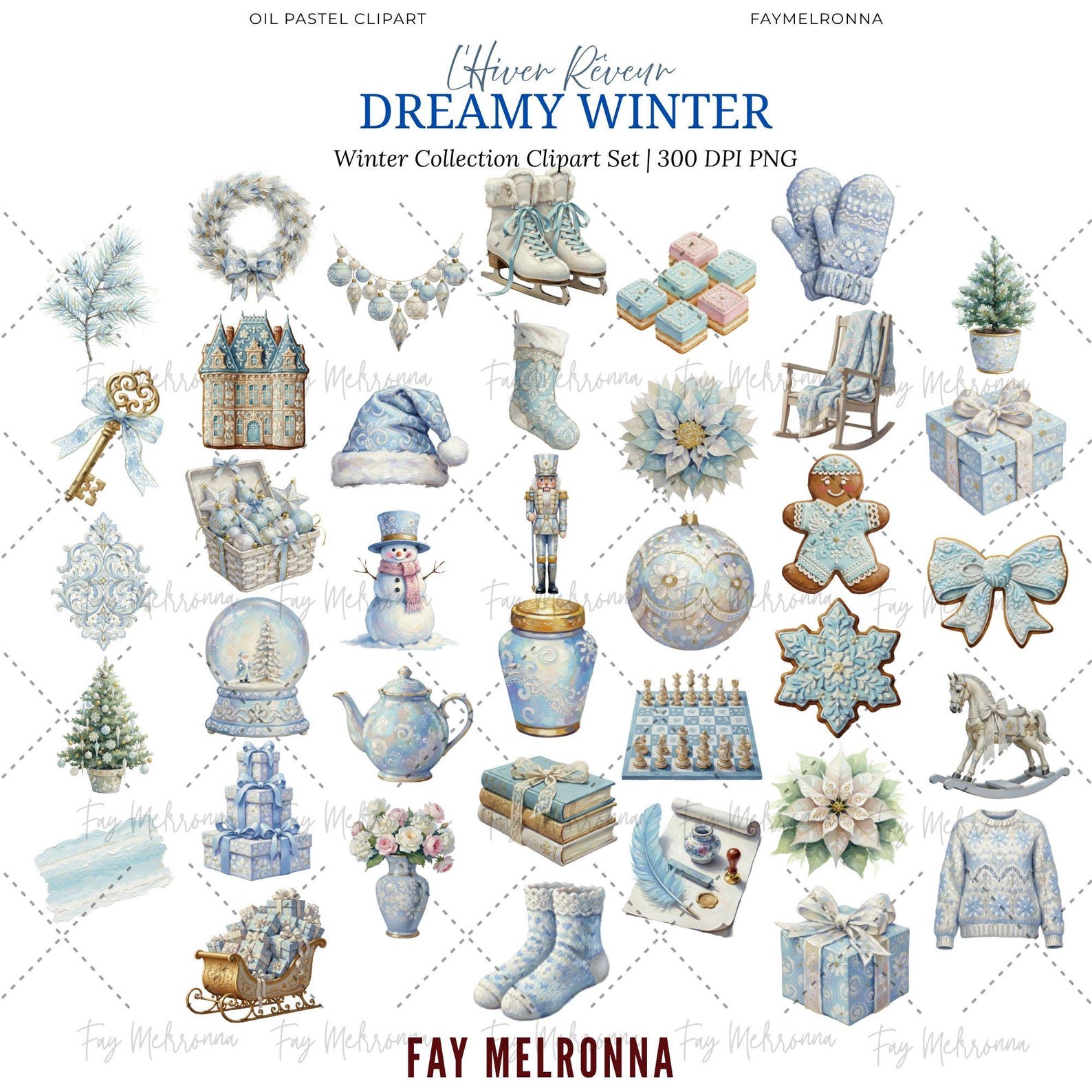 Dreamy Winter Clipart Set PNG Bundle ,elegant Rococo Winter Graphics ...