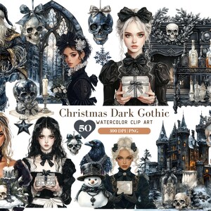 Watercolor Gothic Dark Christmas Clipart, Gothic Xmas Clip Art ...