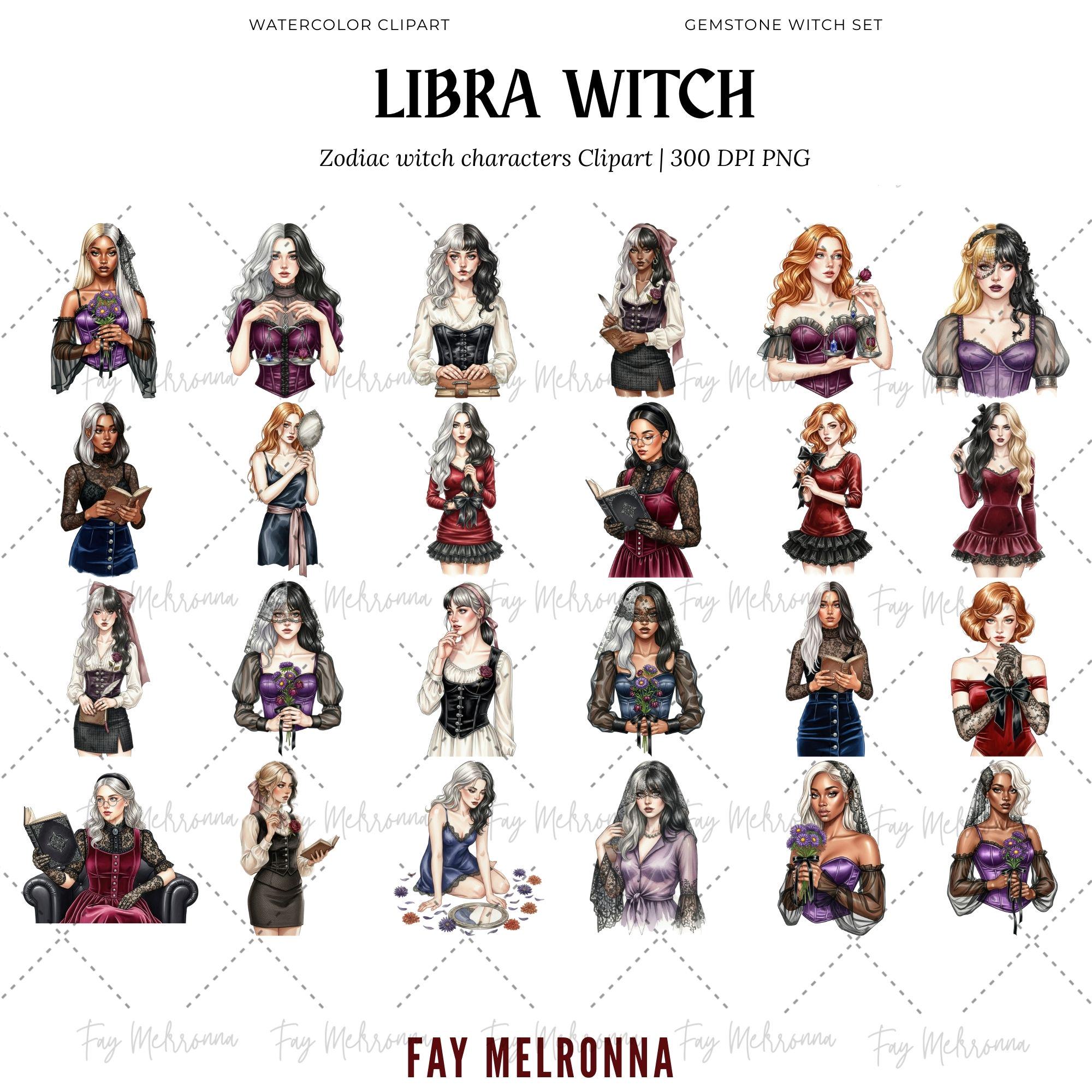 Libra Witch Clipart | Gothic Zodiac PNG Bundle | Dark Coquette Graphic ...