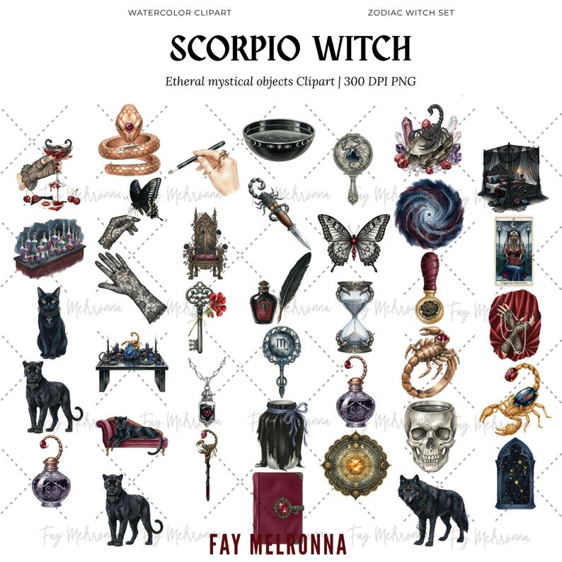 Scorpio Witch Clipart | Gothic Zodiac PNG Bundle | Whimsigoth Graphic ...