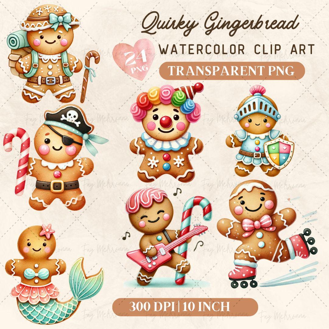 24 Quirky Gingerbread Christmas PNG | Gingerbread Clipart | Christmas ...
