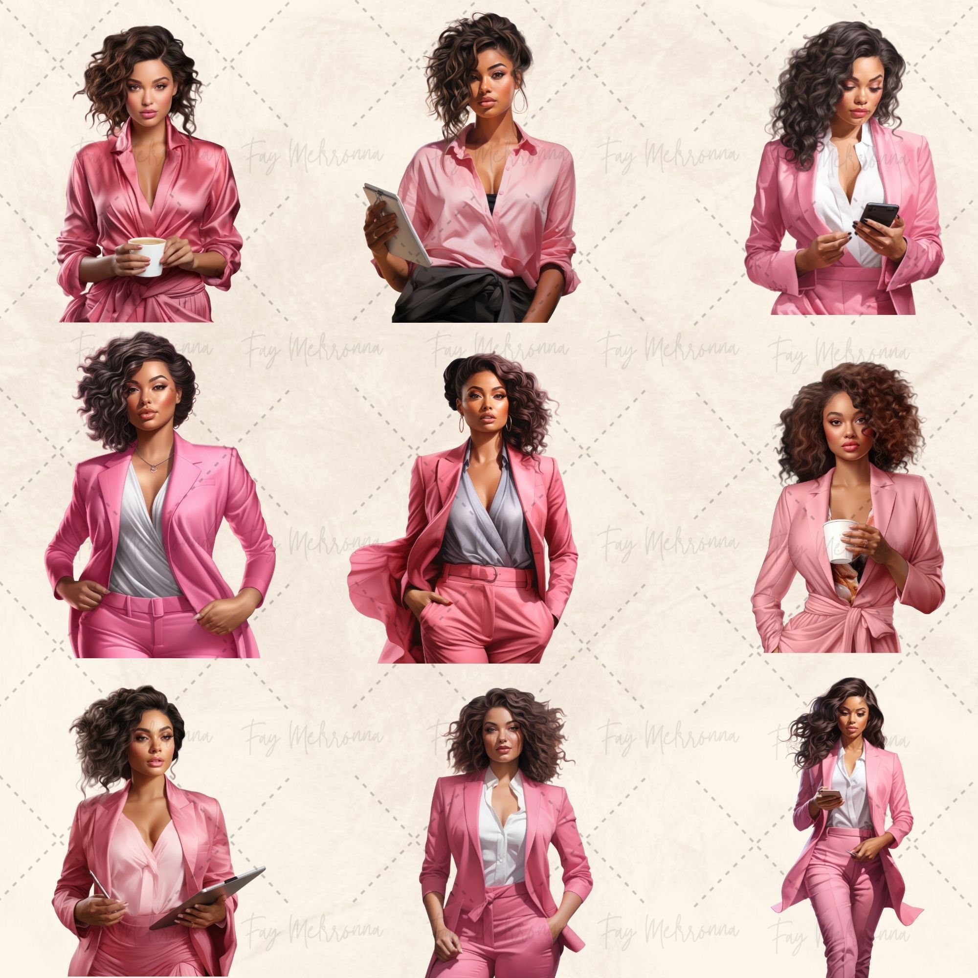 Pink Business Lady Watercolor Clipart Bundle, Transparent PNG, Digital ...