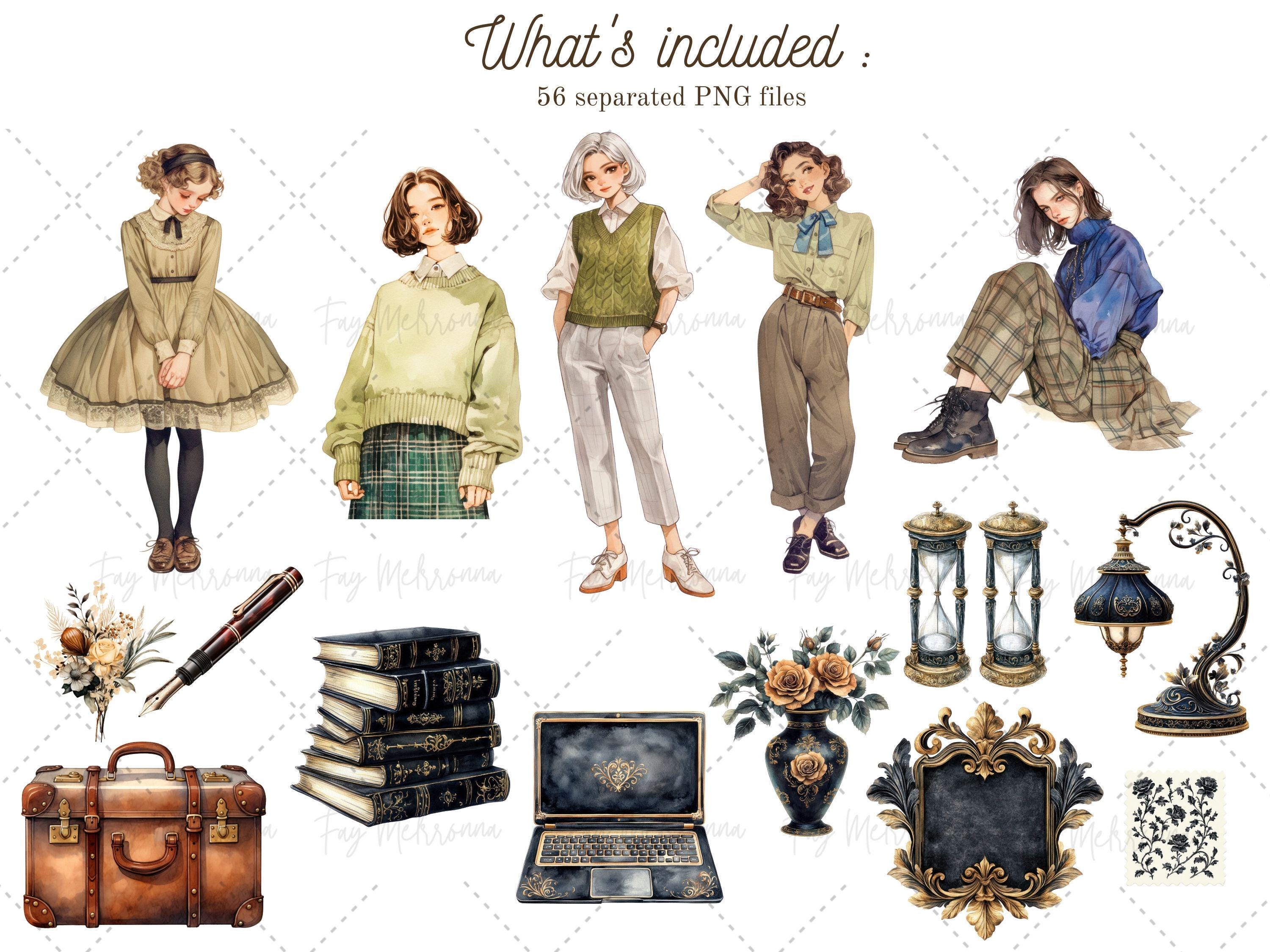 Watercolor Dark Academia Library Clipart Bundle, Gothic Clipart PNG ...