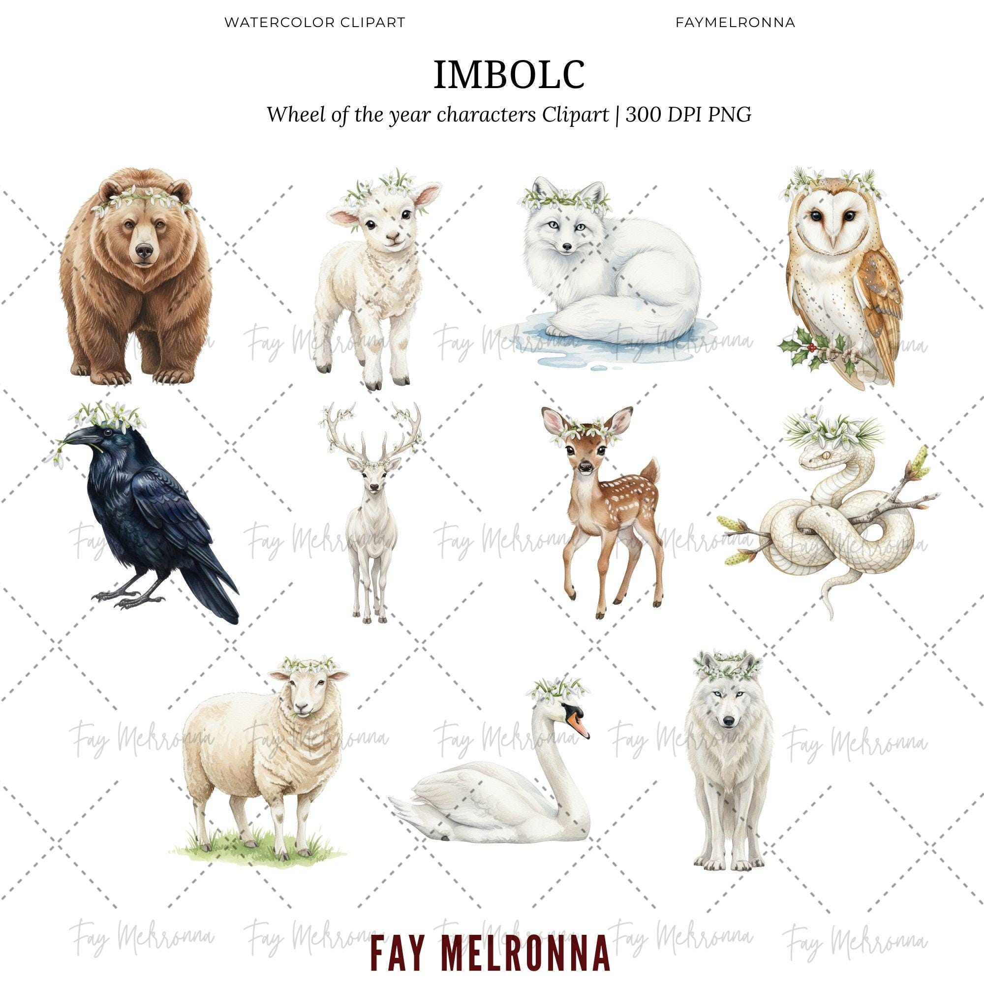 Imbolc Watercolor Clipart Bundle Pngs | Wheel of the Year Characters ...