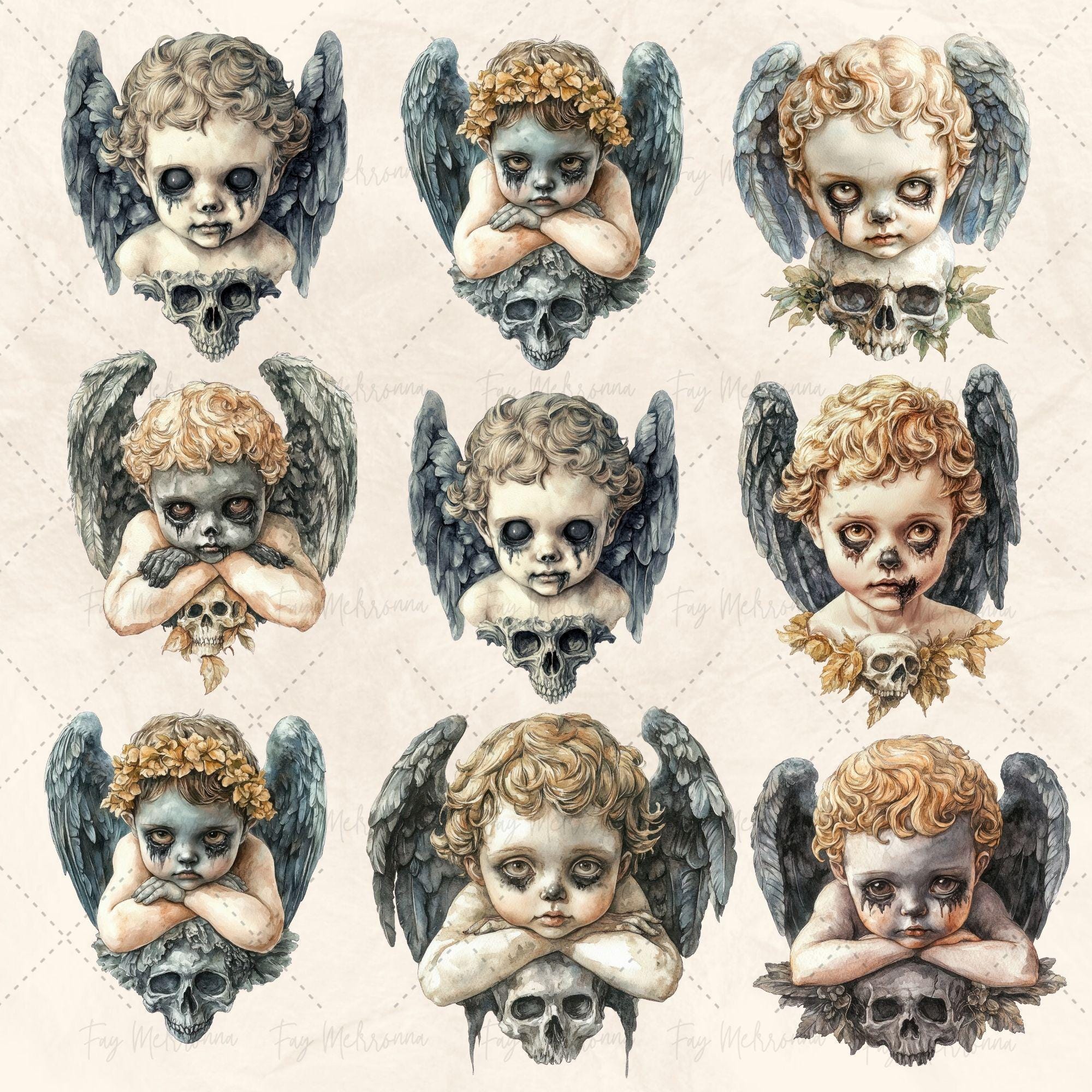 Dark Haunted Cherub Halloween Vintage PNG Clip Art, Cupid Clip Art ...