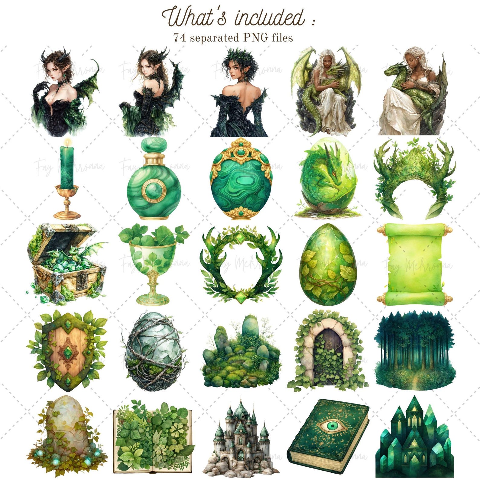Watercolor Emerald Dragonkin Clipart, Gothic Dragoncore, Green Gemstone ...