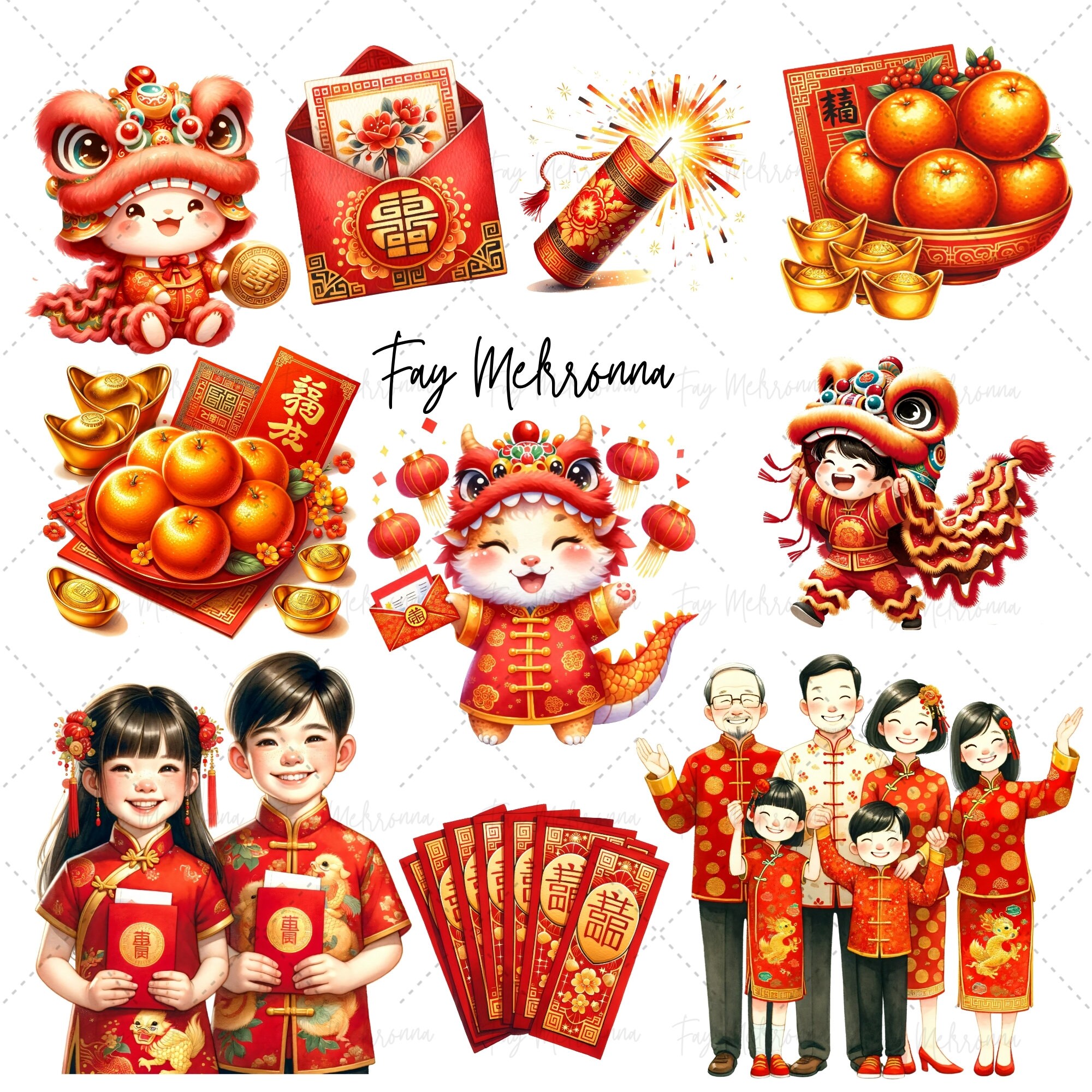 26 Chinese New Year PNG Clip Art,new Year Clip Art,dragon Watercolor ...