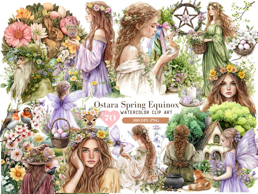 Watercolor Ostara Spring Equinox Clipart, Gothic Witch Clipart, Goddess Fairy Queen Graphics PNG ...