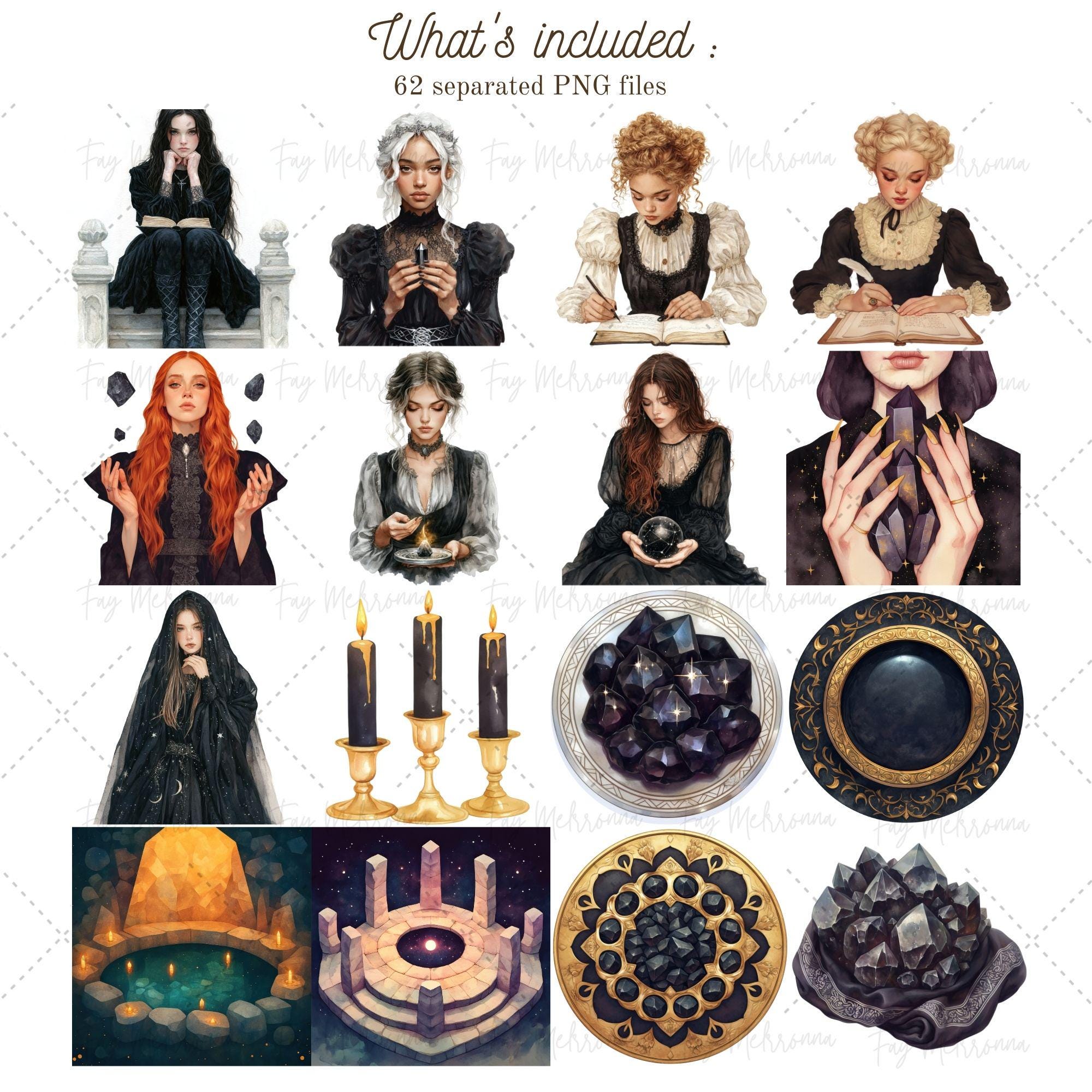 Obsidian Witch Clipart: Watercolor Gothic Queen Graphics (digital ...